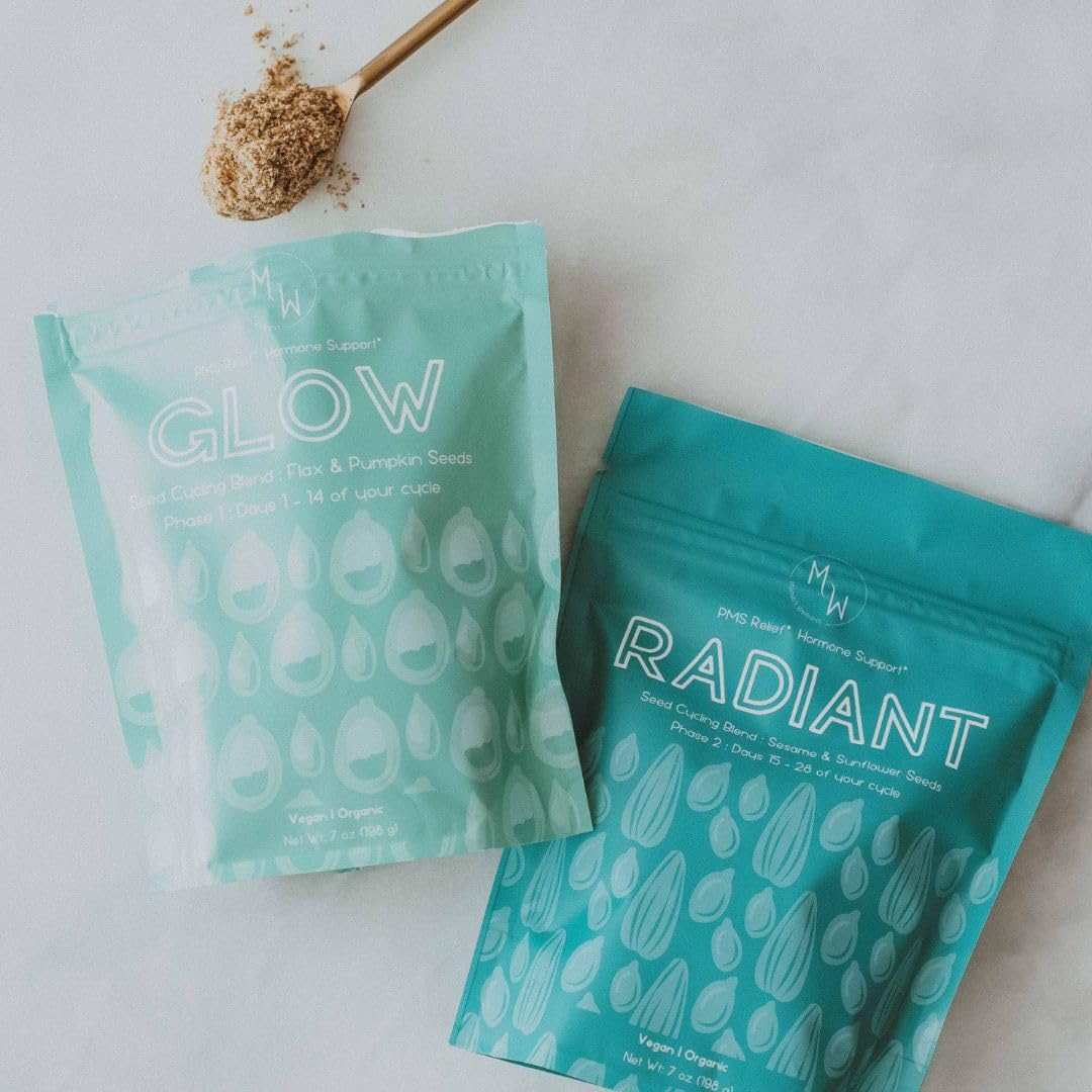 Manski's Wellness Glow & Radiant Seed Cycle Kit | PMS Support | Organic Seed Cycling | Natural Hormone Balance | Ease Cramps | Mitigate Cycle Symptoms | Vegan Supplement