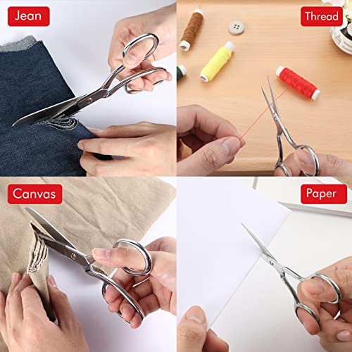JARVISTAR 8” All Purpose Fabric Tailor Scissors Heavy Duty, Sharp Bent Dressmaker Shears and 4" Precision Small Pointed Embroidery Scissors for Crafts, Thread Needlework, Sewing &Yarn, Stainless Steel