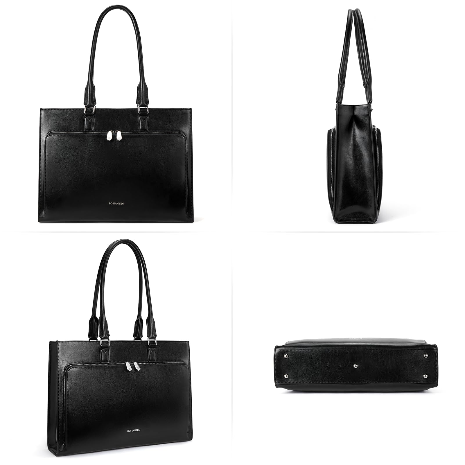 BOSTANTEN Leather Briefcase for Women Vintage 15.6 inch Laptop Bag for Women Business Shoulder Handbag Black