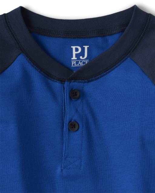 The Children's Place Boys Long Sleeve Top And Pants Snug Fit 100% Cotton 4 Piece Pajama Set, Essential Blue 2 Pack, 8 US