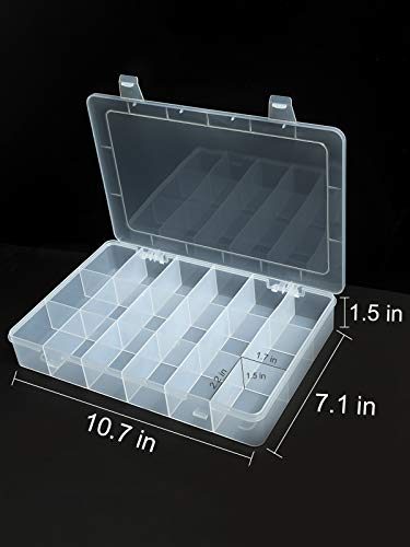 2pack 18 Grids Clear Plastic Organizer Box Storage Container with Dividers (Clear x 2PC,18 Grids Unadjustable)