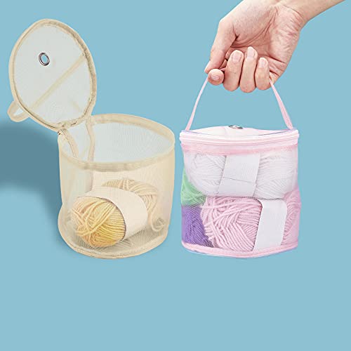 NBEADS 2 Pcs Empty Mesh Yarn Bags, Portable Knitting Bag Organza Storage Cases Tote Bags Crochet Thread Sewing Accessories for Yarn Storage (Pink and Navajo White)