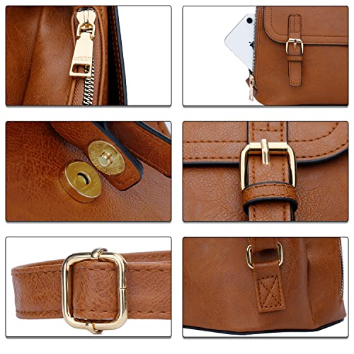 KKXIU Stylish Teen Girls Backpack Bag for Women Vegan Leather Small Bookbag Purse with Multiple Pockets (a-Brown)