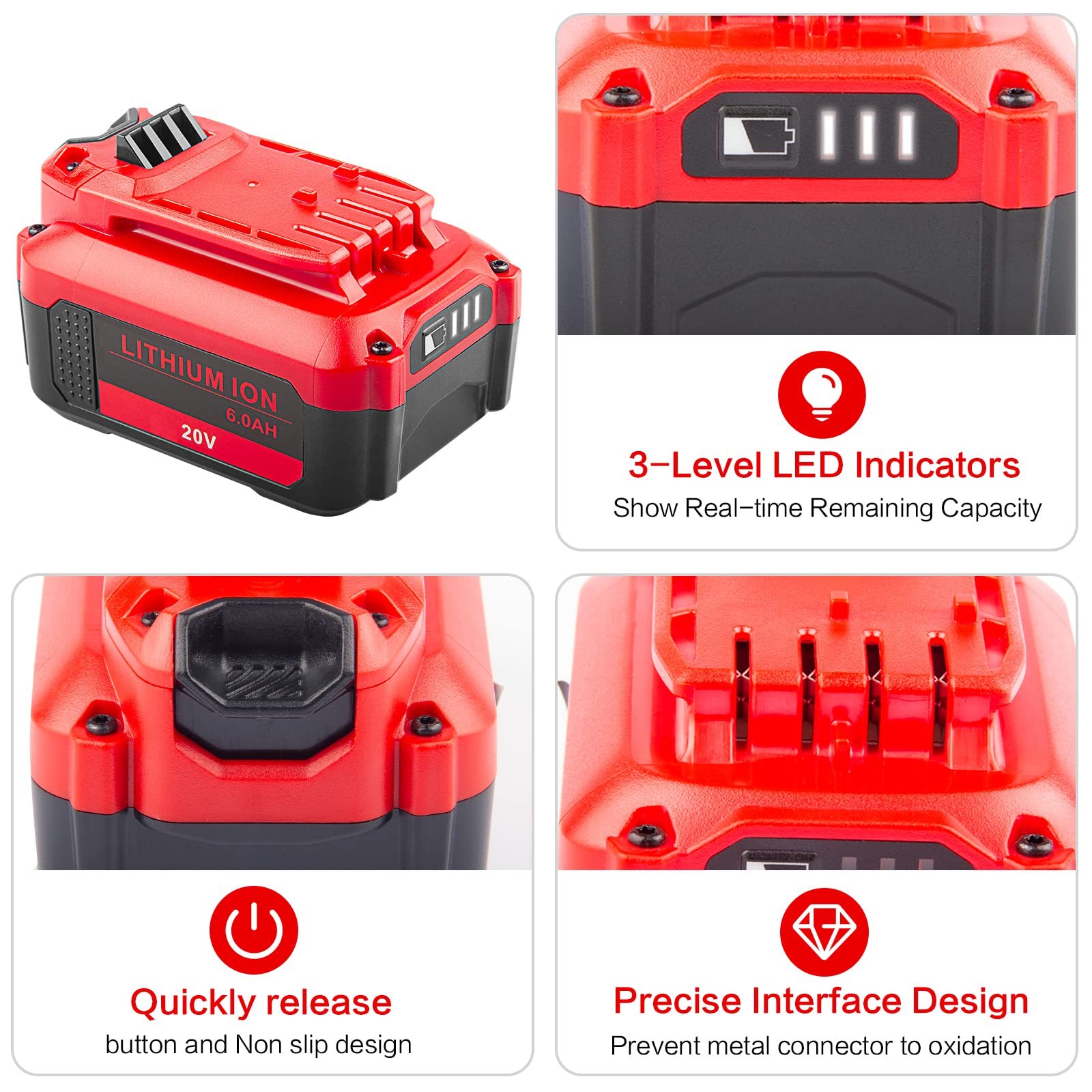 ARyee 6000mAh 20V Battery Replacement for Craftsman 20V Lithium Battery CMCB204 CMCB202 CMCB201,fits Craftsman V20 Series 20V Max Cordless Power Tools (1)