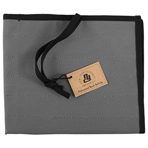 New York Central Professional Paint Brush Roll Up Case and Art Brush Organizer, Waterproof, Lightweight, Breathable and Tough, 20"X20" 3/8" Unrolled, Gray with Black Piping