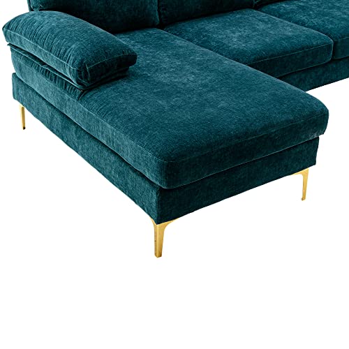 Goohome 110.63”U-Shaped Sectional Sofa with Double Extra Wide Lounge, Removable Washable Cover, Gold Legs, Modular Sleeper Couch Chaise Modern 5 Seater Sofá for Living Room, Bedroom, C-Teal Blue