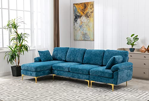 Wekity Sectional Sofa, U-Shaped Modern Fabric Modular Sofa for Living room, Minimalist Sectional Couch with Ottomans (Blue)