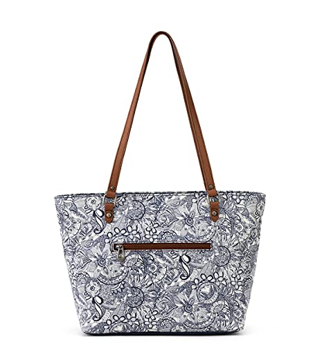Sakroots Womens Metro Tote Bag in Coated Canvas Large Roomy with Zip Closure Sustainable Durable Design Linin, Navy Spirit Desert, One Size US