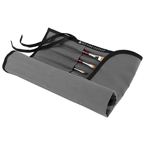 New York Central Professional Paint Brush Roll Up Case and Art Brush Organizer, Waterproof, Lightweight, Breathable and Tough, 20"X20" 3/8" Unrolled, Gray with Black Piping