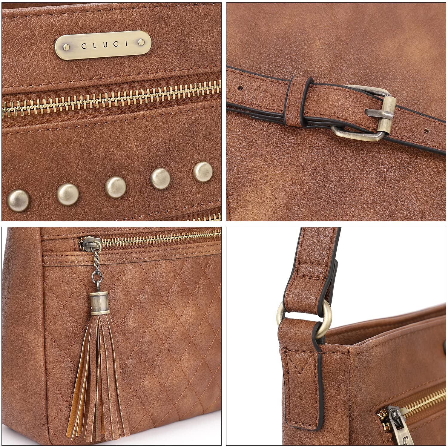 CLUCI Leather Backpack Purse for Women Crossbody Bags Purses for Women, Leather Messenger Tassel Bag