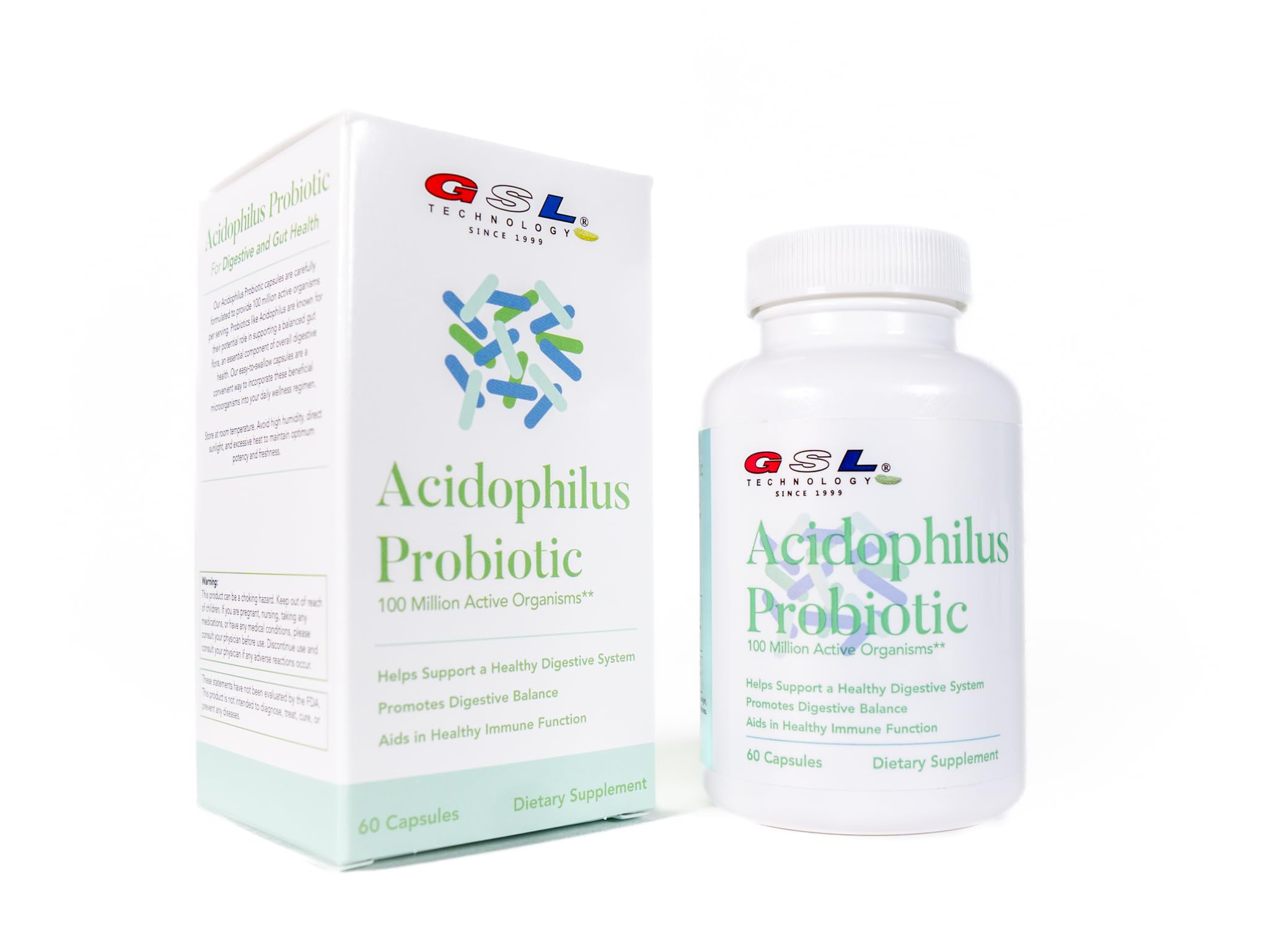 GSL Technology | Acidophilus Probiotic | 100 Million Active Organisms | Dietary Supplement for Gut Health | Made in The USA | 3 Pack of 60 Count (180 Capsules Total)