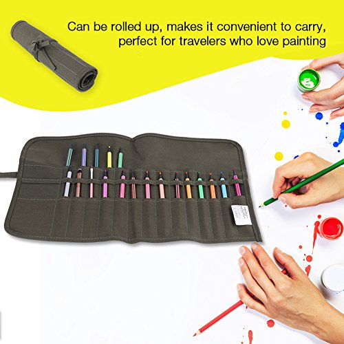 Paint Brush Bag, 30 Slots Larger Roll Up Pen Holder Canvas Pouch for Draw Pen Watercolor Oil Brushes