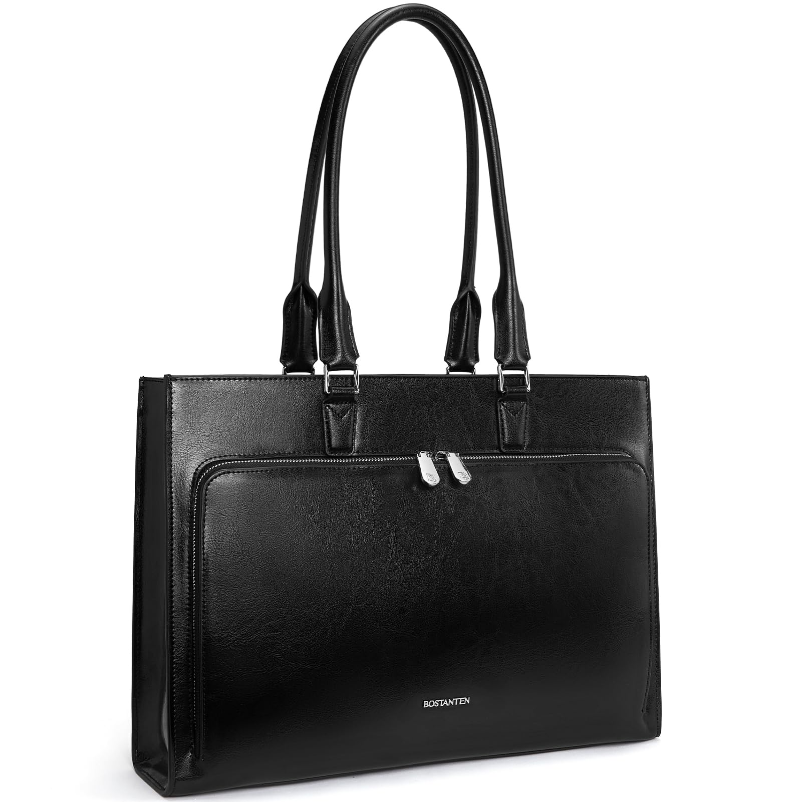BOSTANTEN Leather Briefcase for Women Vintage 15.6 inch Laptop Bag for Women Business Shoulder Handbag Black