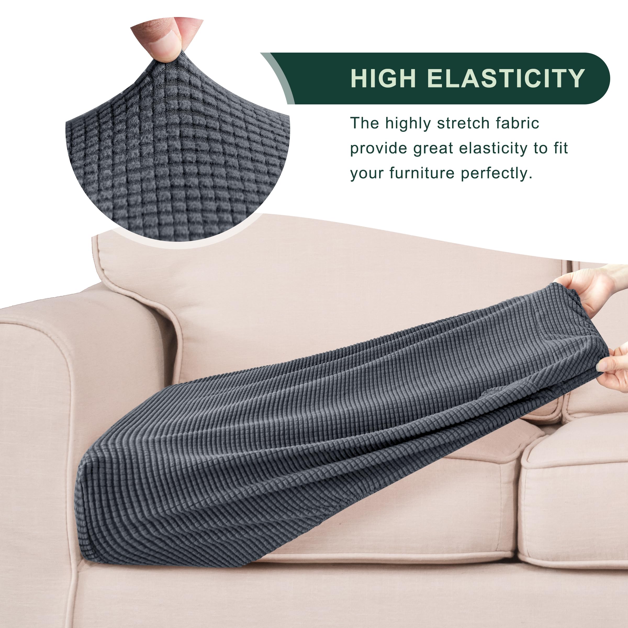 CHUN YI Stretch Loveseat Couch Cushion Cover Suitable for 2 Settee, Sofa Seat Slipcover with Spandex Jacquard Fabric(Medium,Grey)