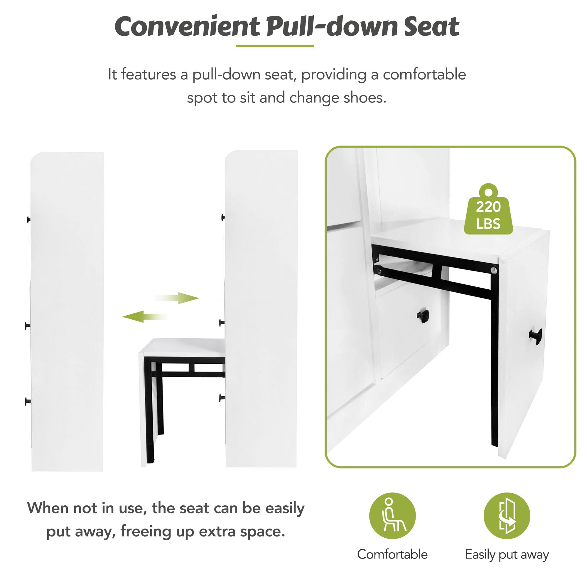 Kootlena Shoe Rack, Shoe Cabinet for Entryway, Slim Shoe Storage Cabinet Organizer, Hidden Shoe Dresser with 3 Flip Drawers Pull-Down Seat for Hallway Bedroom Free Standing (Black B)