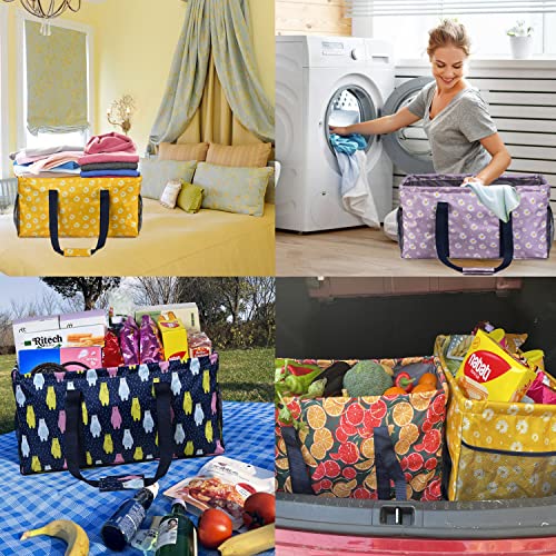 Extra Large Utility Tote Bag Beach Bag Reusable Grocery Bags Collapsible Tote with Wire Frame for Groceries Storage Picnic Blue bear