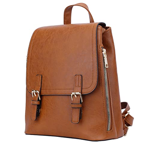 KKXIU Stylish Teen Girls Backpack Bag for Women Vegan Leather Small Bookbag Purse with Multiple Pockets (a-Brown)
