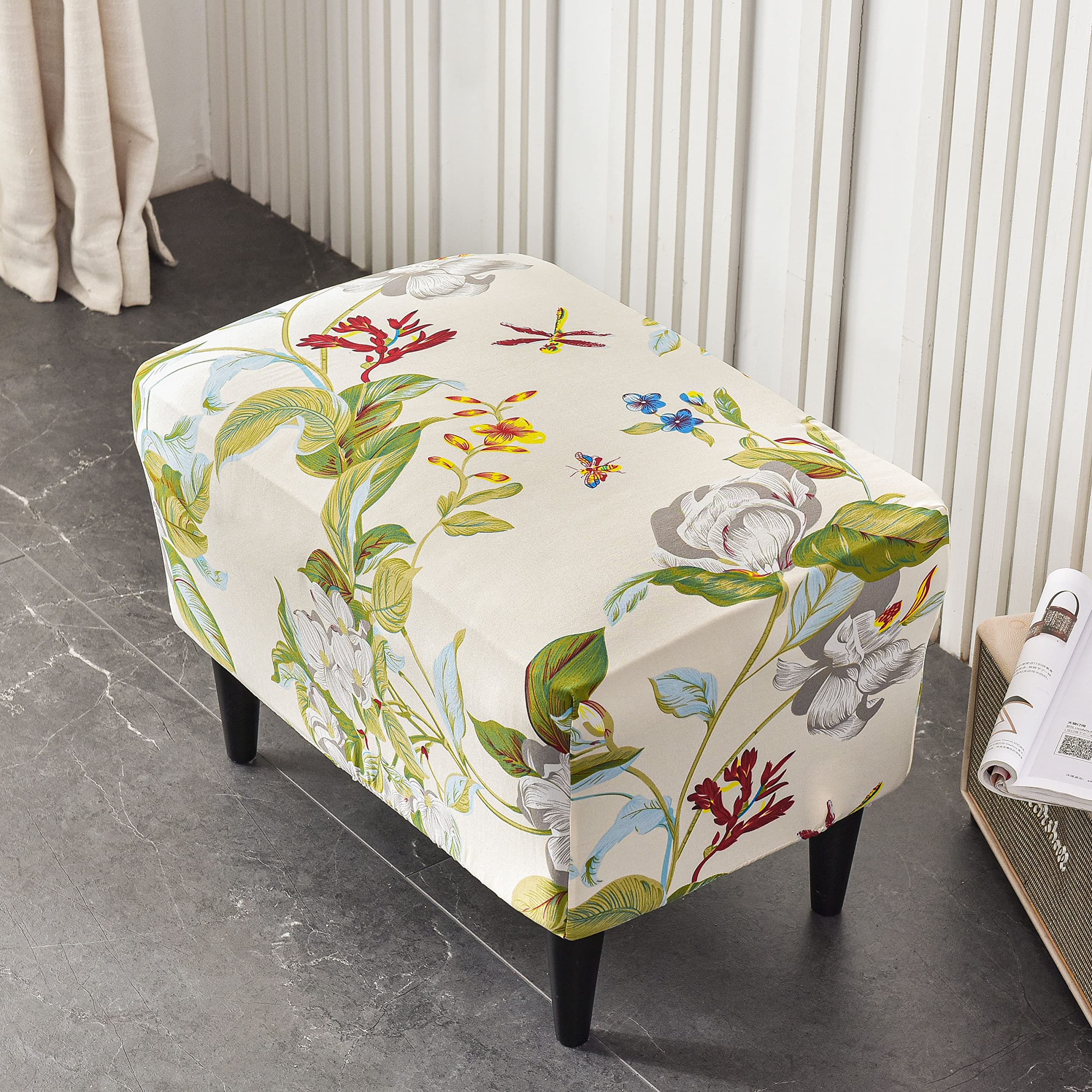 CRFATOP Ottoman Chair Cover X-Large Ottoman Chair Slipcovers Printed Rectangle Storage Stool Cover Stretch Footstool Footrest Sofa Slipcovers with Elastic Bottom,30