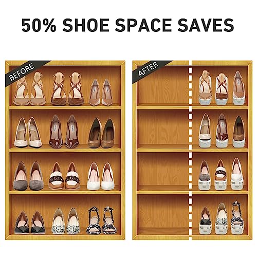 New Shoe Slots Organizer 12 Pack - Upgrade Shoe Stackers for a Pair Of Shoes, Shoe Storage Shoe Space Savers 50%, 5 Levels Adjustable Space Saving Shoe Rack Shoe Riser Stackable Shoe Organizer,White