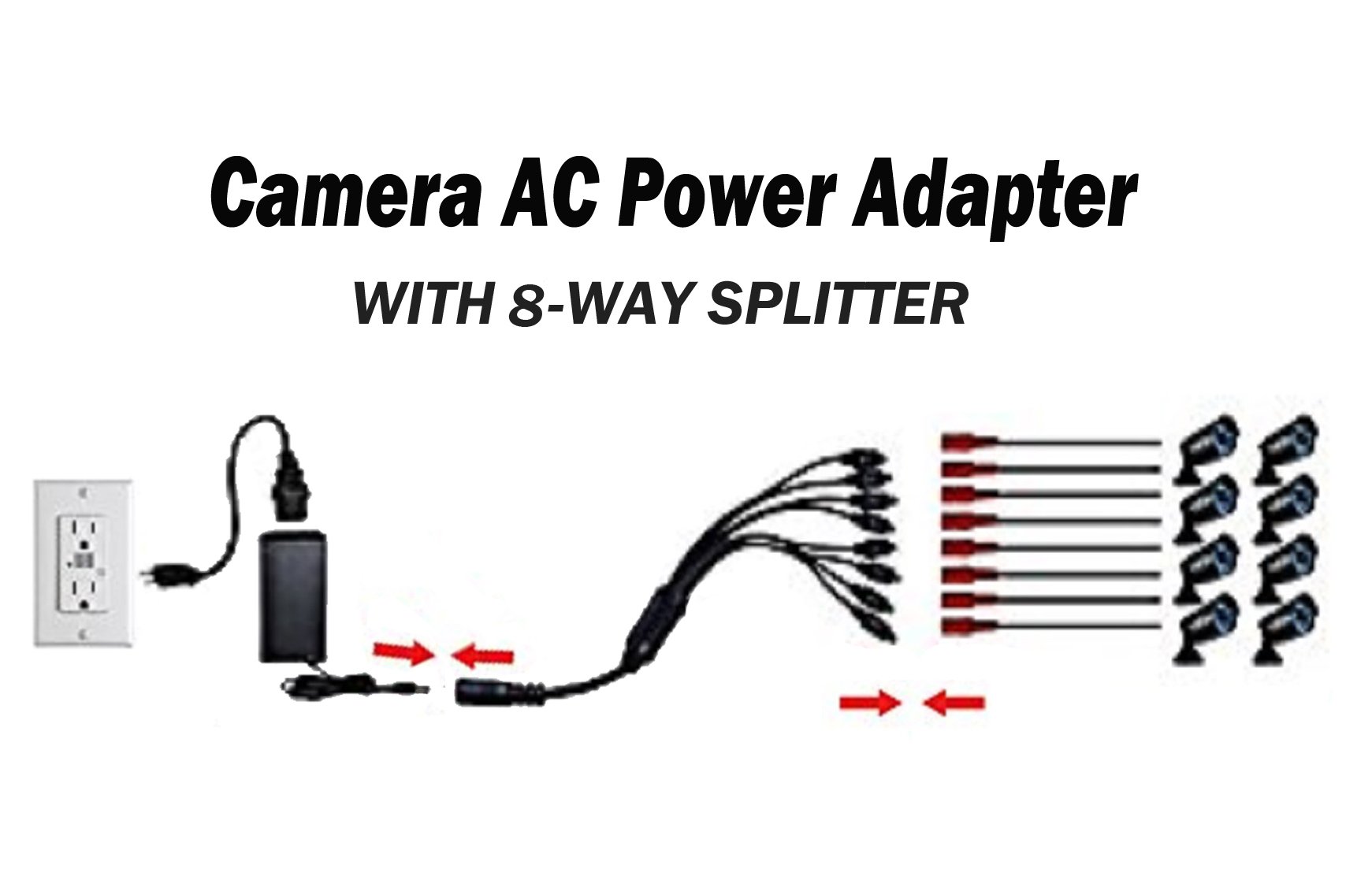 UpBright 12V 5A 60W AC/DC Adapter + 8 way splitter Compatible with Premium 5Amp Night Owl Cameras Q-See Lorex CCTV Camera Zmodo Swann IR Security Camera 12VDC DC12V Power Supply Cord Cable Charger PSU