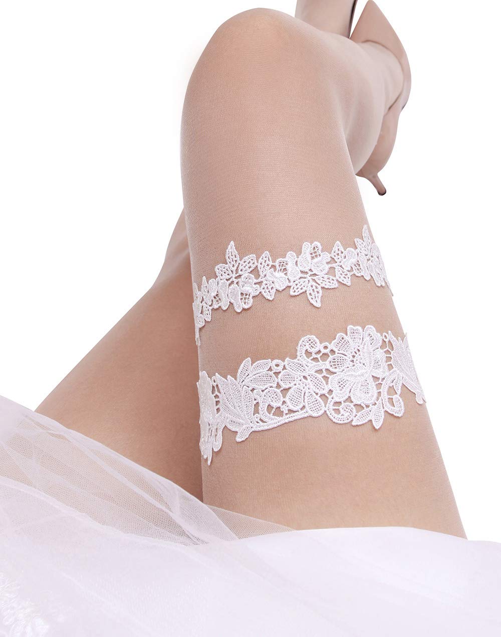 Wedding Garters for Bride Garter Set for Bride Wedding Garter Belts Lace Bridal Garter 2 Piece Plus Size (White, S)
