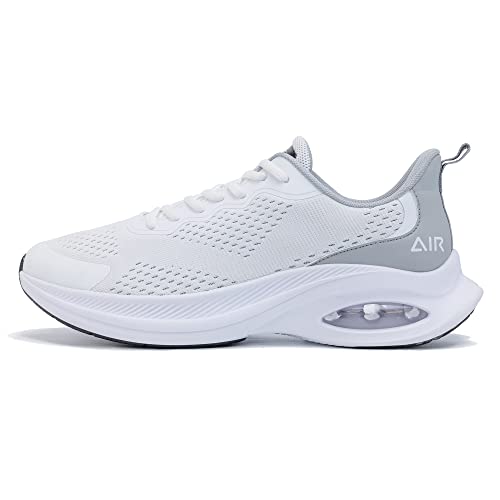 MEHOTO Mens Air Running Shoes Athletic Breathable Gym Sport Jogging Tennis Sneakers WhiteGrey, Size 11.5