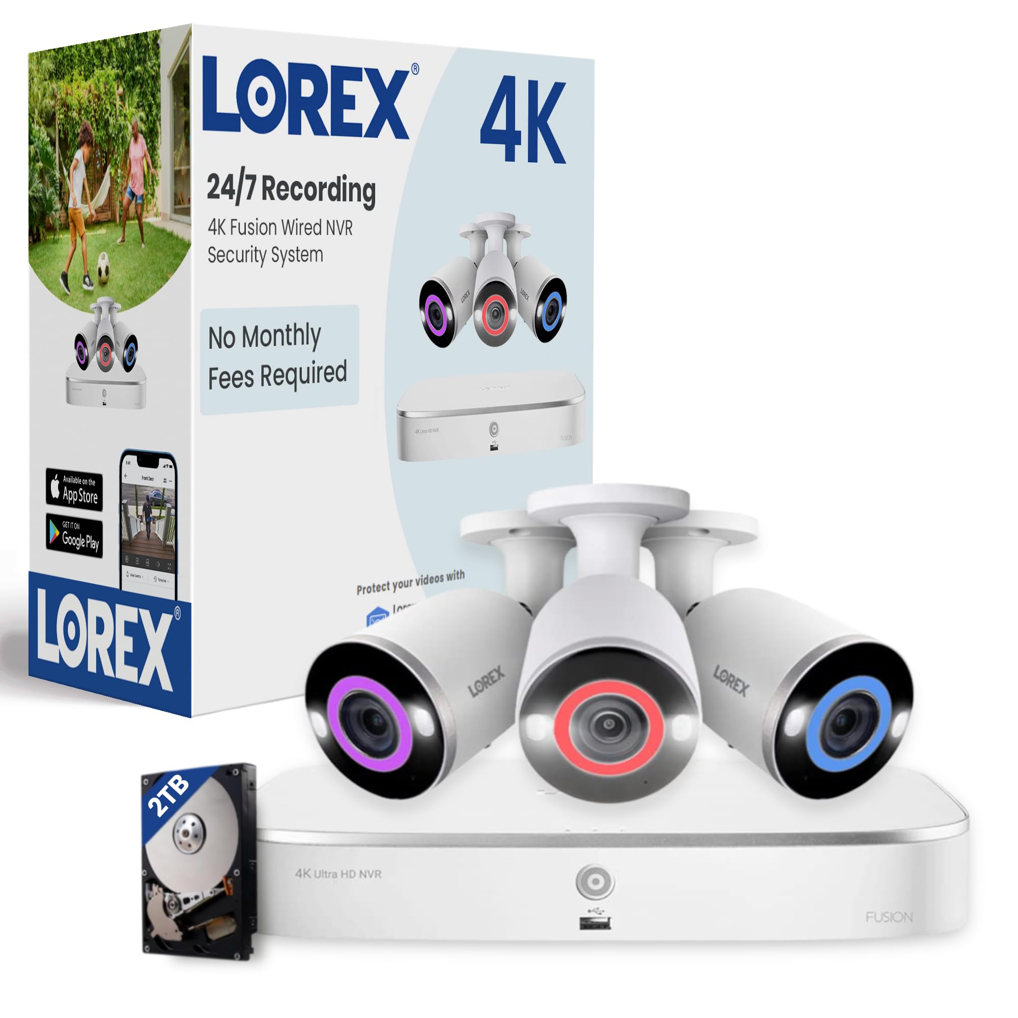 Lorex Fusion 4K Security Camera System w/ 2TB NVR β 16 Channel PoE Wired Home Security w/ 3 Bullet IP Cameras β Smart Security Lighting & Motion Detection, Active Deterrence, Color Night Vision