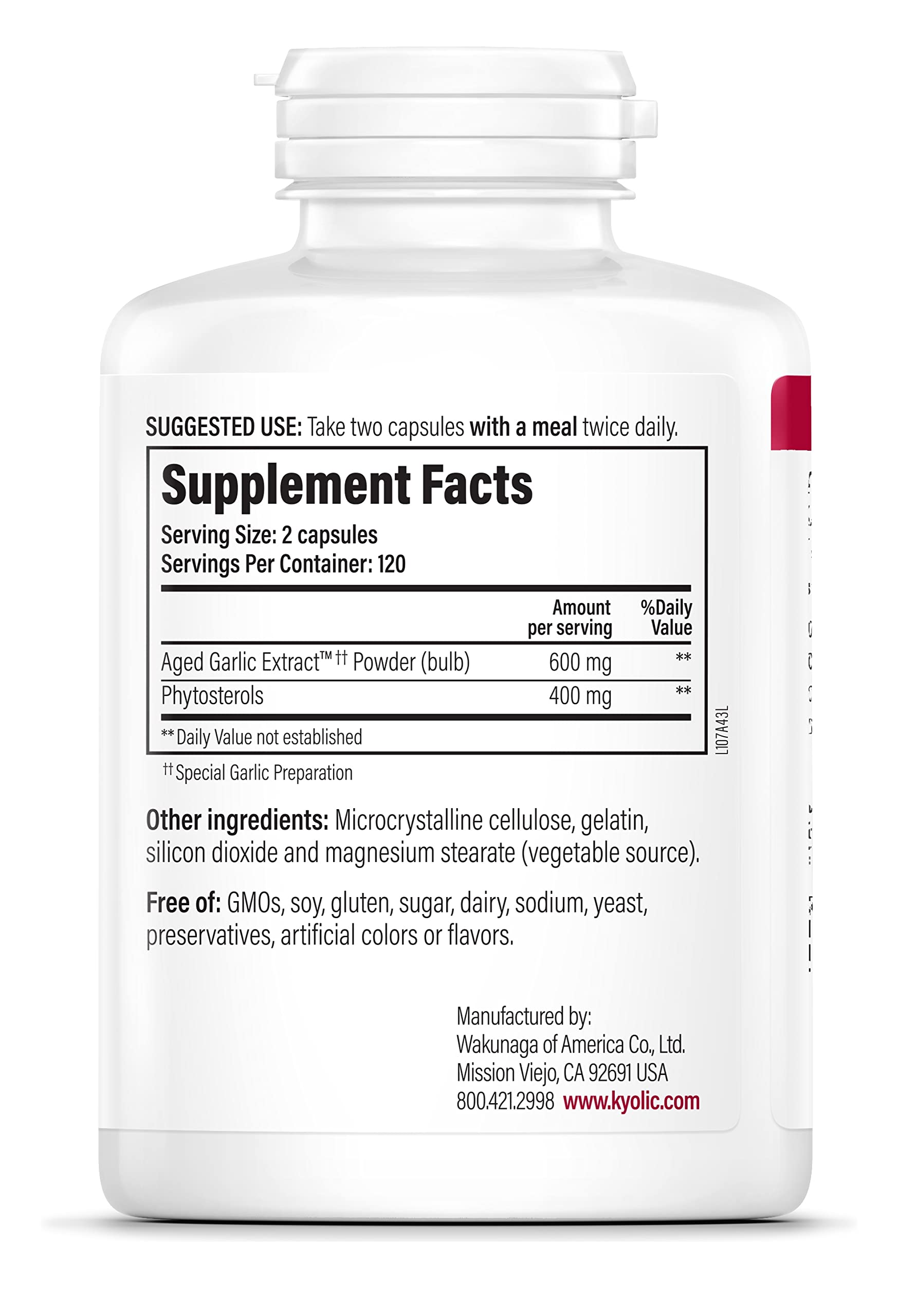 Kyolic Aged Garlic Extract Formula 107, Phytosterols for Cholesterol Support, 240 Capsules (Packaging May Vary)