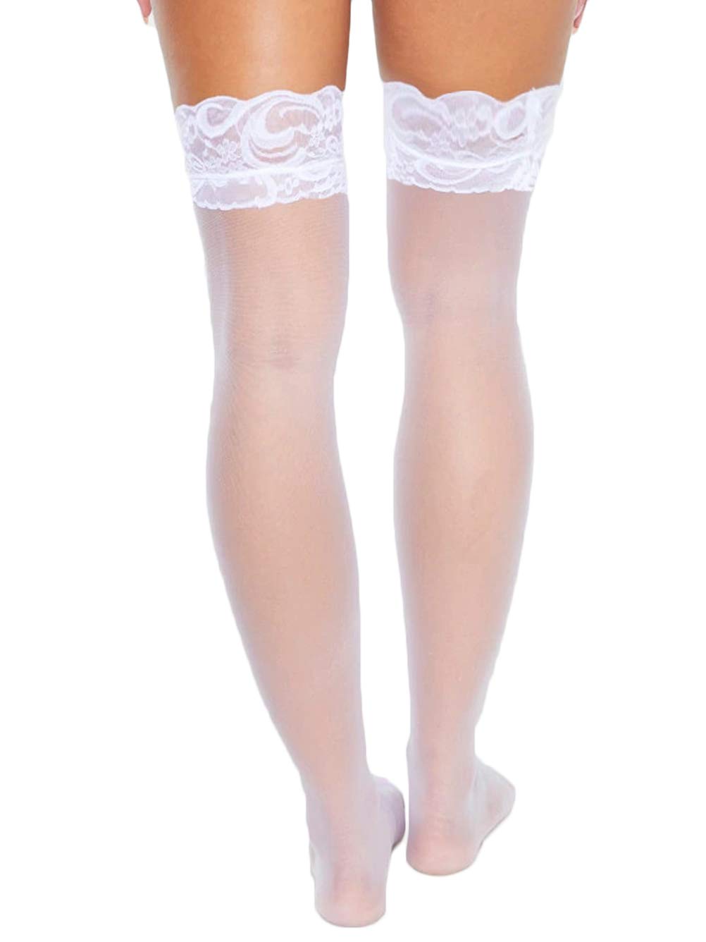 Kaei&Shi Thigh High Stockings,Sheer Lace Top Stockings For Women Lingerie Valentine White One Size