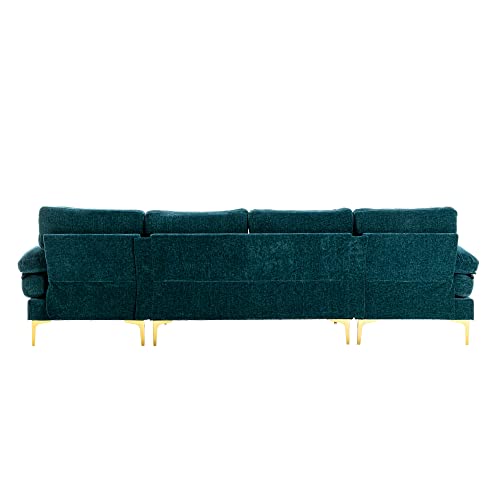 Goohome 110.63”U-Shaped Sectional Sofa with Double Extra Wide Lounge, Removable Washable Cover, Gold Legs, Modular Sleeper Couch Chaise Modern 5 Seater Sofá for Living Room, Bedroom, C-Teal Blue