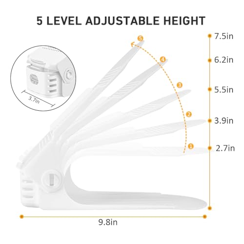 New Shoe Slots Organizer 12 Pack - Upgrade Shoe Stackers for a Pair Of Shoes, Shoe Storage Shoe Space Savers 50%, 5 Levels Adjustable Space Saving Shoe Rack Shoe Riser Stackable Shoe Organizer,White