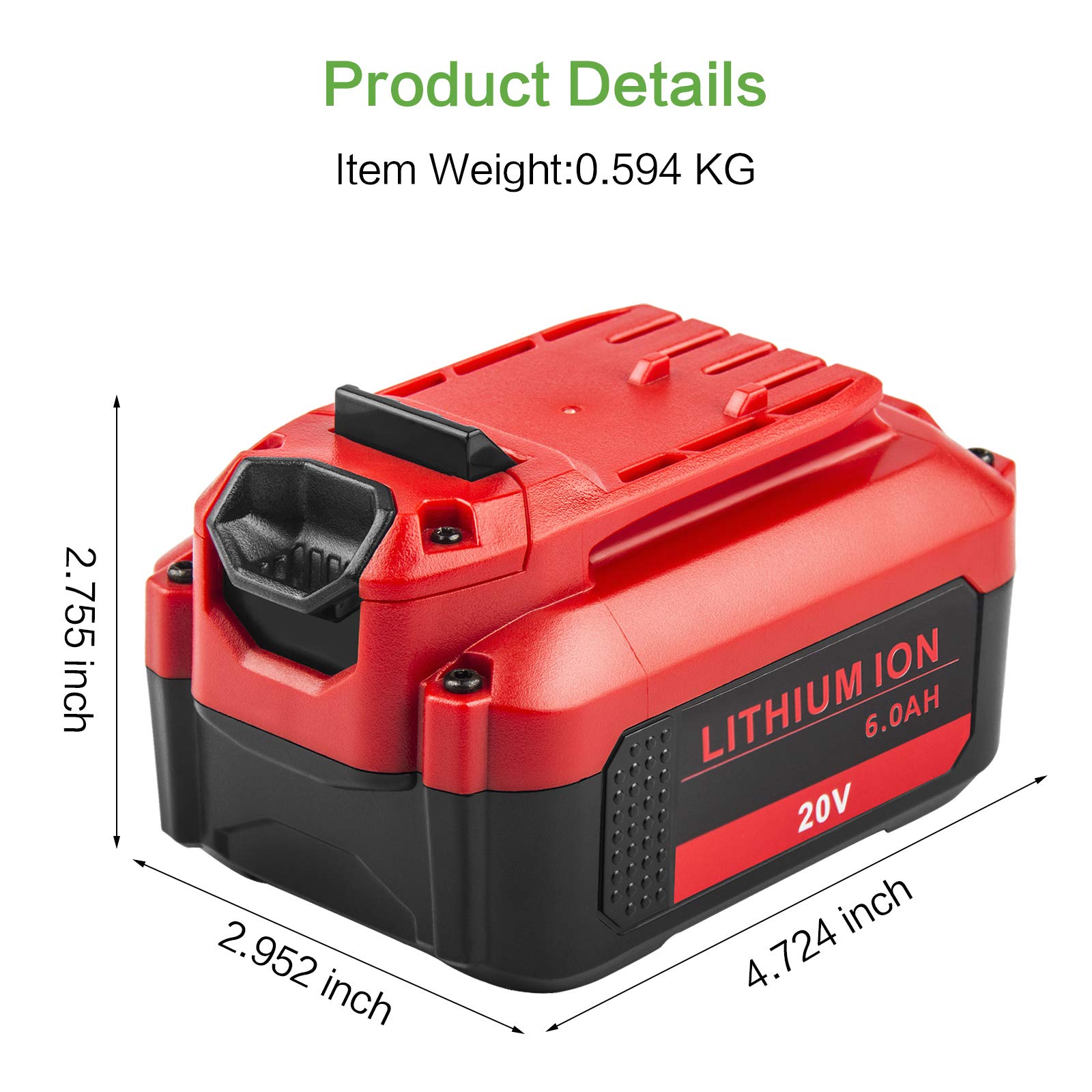 ARyee 6000mAh 20V Battery Replacement for Craftsman 20V Lithium Battery CMCB204 CMCB202 CMCB201,fits Craftsman V20 Series 20V Max Cordless Power Tools (1)