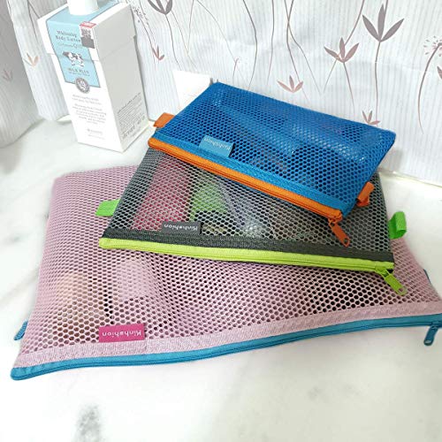 Mesh Zipper Pouch Cosmetic Bags Travel Storage Bags,6 PCS 3 Sizes, Zipper Bags Clear Zipper Pouch Small Organizer bag Zipper Folder Bag 2 Colours
