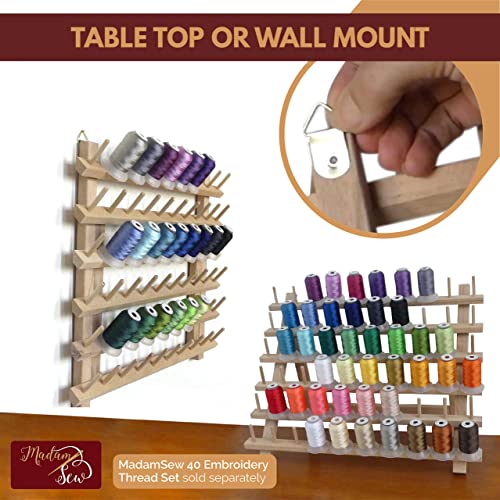 Madam Sew 60-Spool Sewing Thread Rack for Spools of Thread β Free Standing or Wall Mount Embroidery Thread Spool Holder with Attached Eyelets for Sewing Organization and Storage