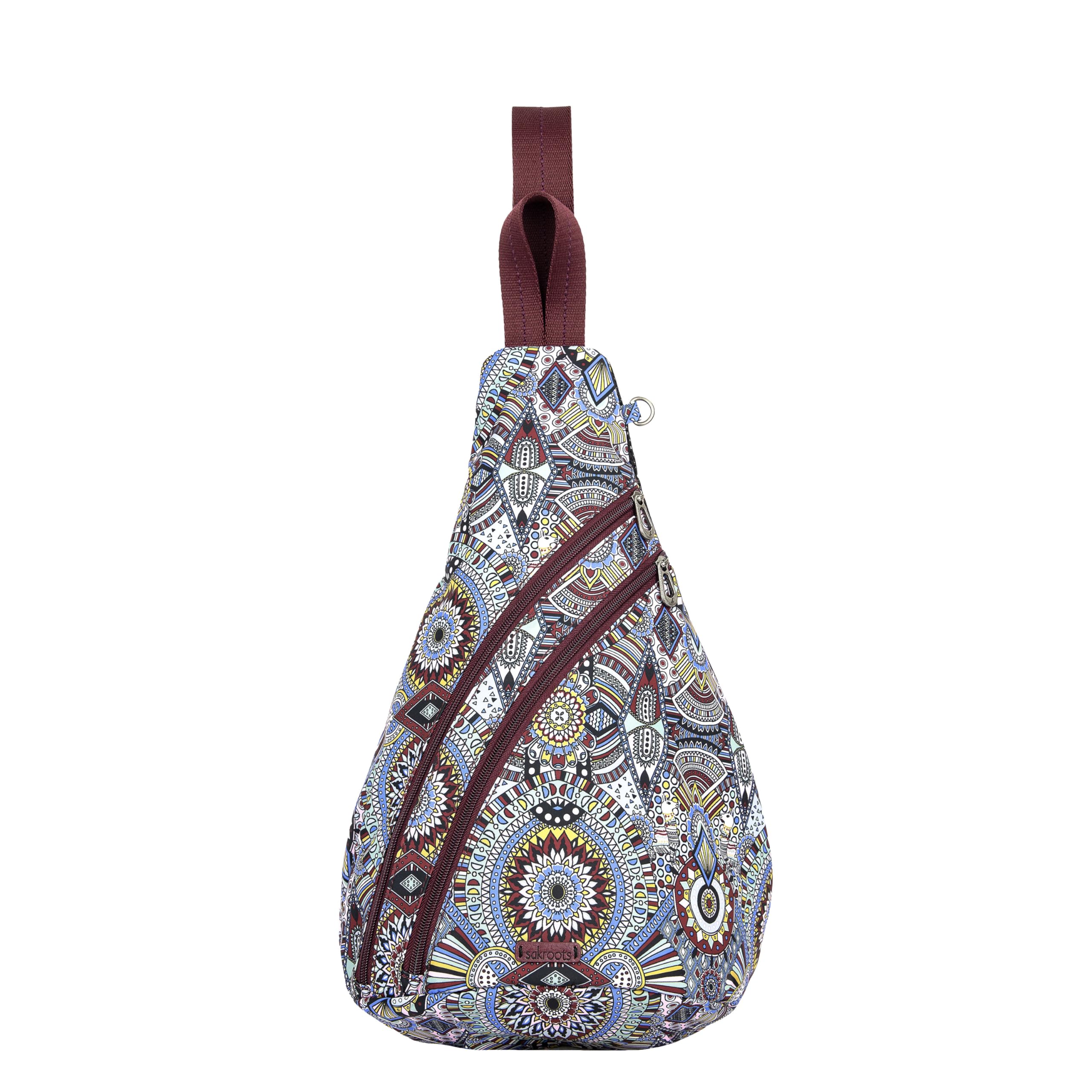 Sakroots On The Go Sling Backpack in Eco Twill, Adjustable Sling Strap, Cabernet Wanderlust
