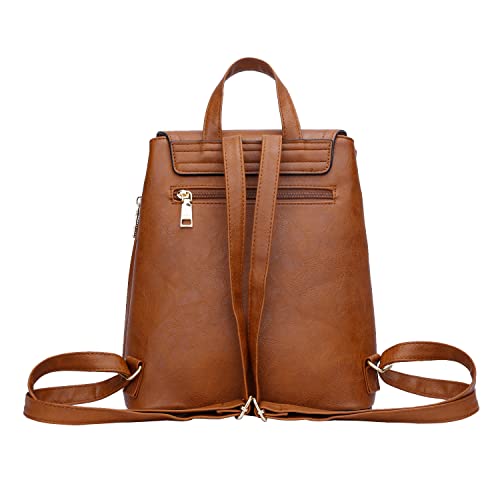 KKXIU Stylish Teen Girls Backpack Bag for Women Vegan Leather Small Bookbag Purse with Multiple Pockets (a-Brown)