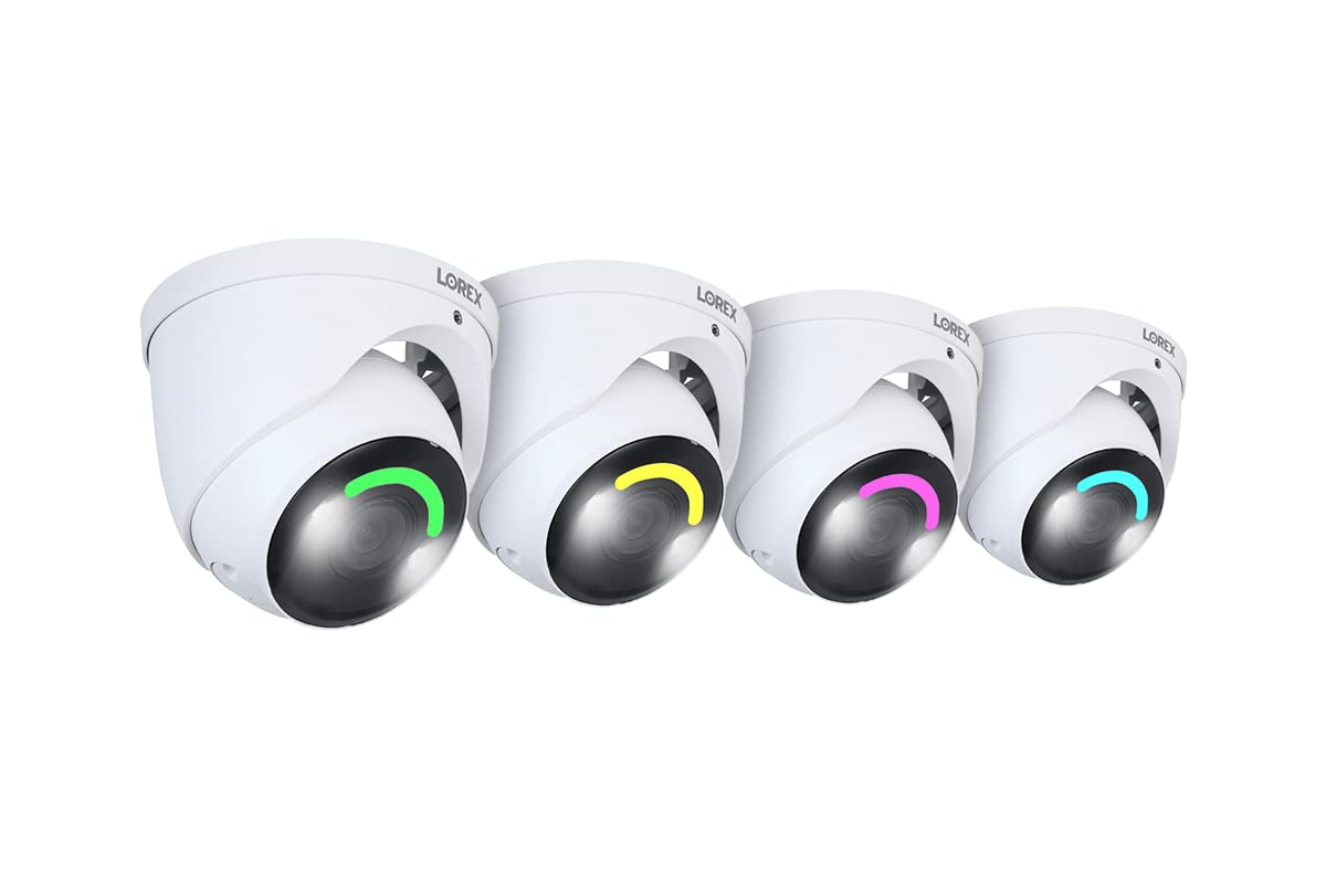 Lorex 4K Deterrence Dome AI PoE IP Wired Add-On Security Camera with Smart Security Lighting, Color Night Vision, and Smart Motion Detection Plus (4-Pack/White)