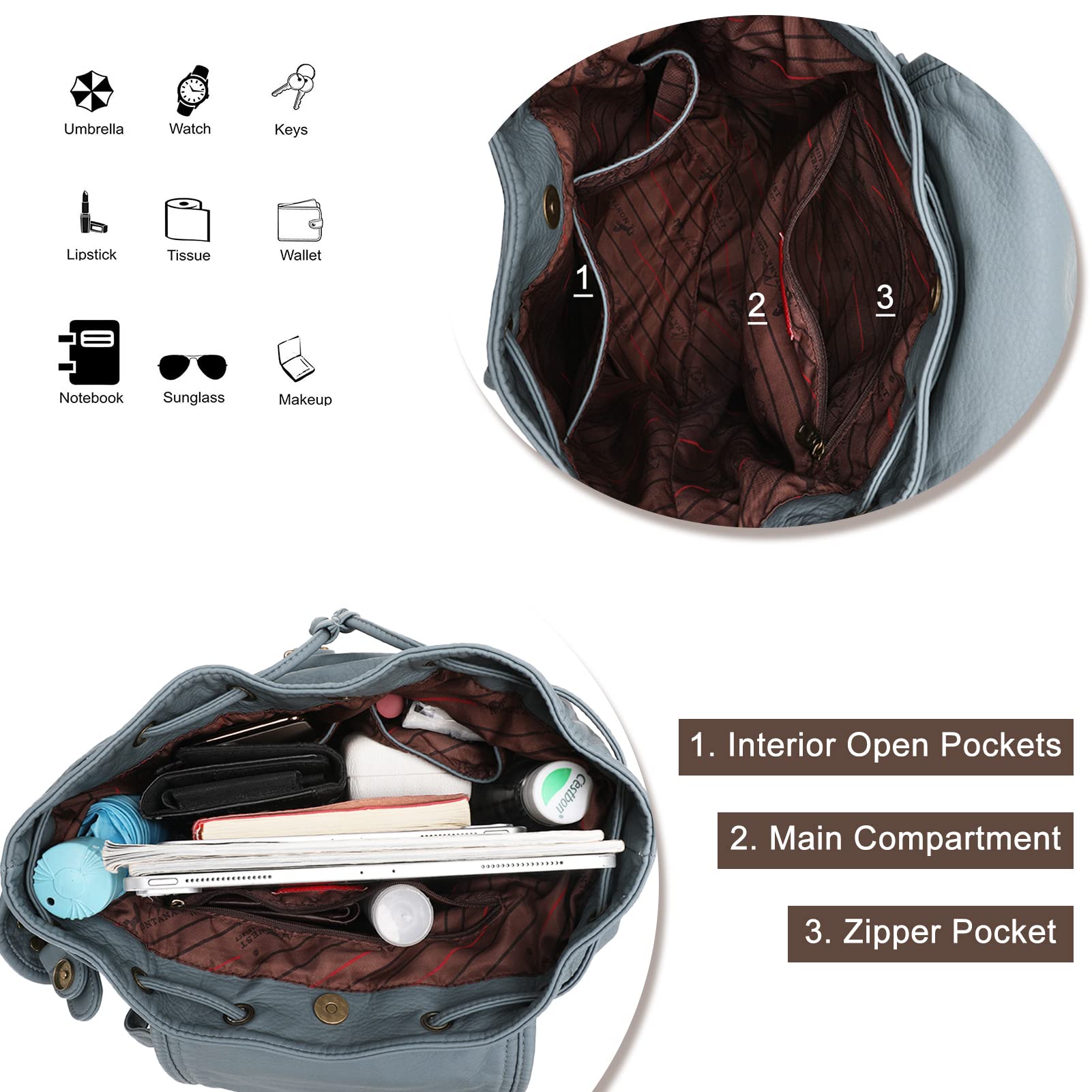 Montana West Backpack Purse for Women Soft Washed Leather Drawstring Casual Travel Large Backpacks