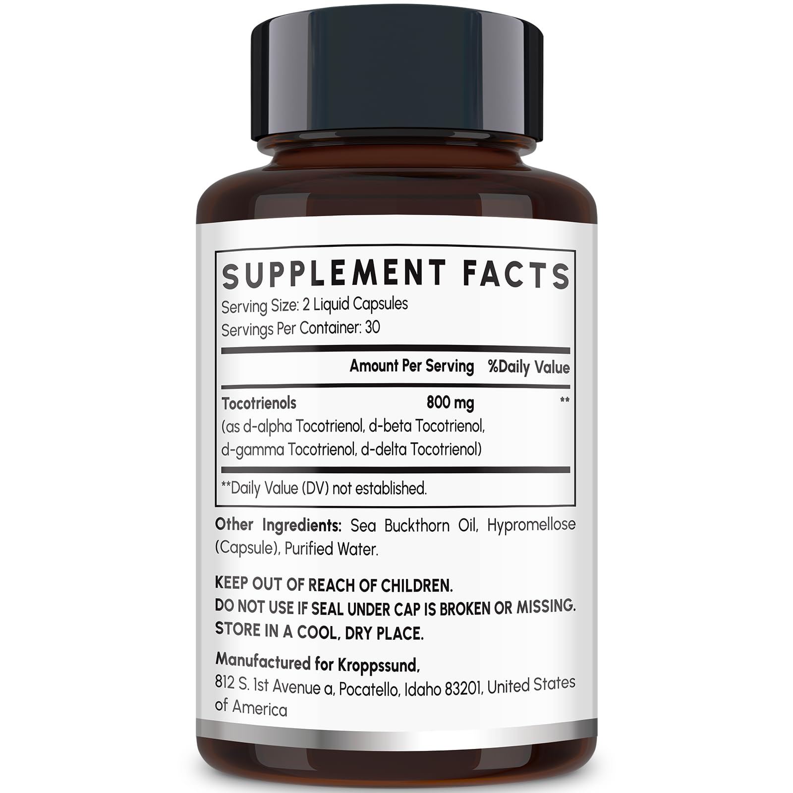 Kroppssund Tocotrienol Supplement Full Spectrum, Cutting-Edge Fusion Technology, Tocotrienol Vitamin E-Tocotrienols 800mg, Highest Absorption Rate - 60 Liquid-Filled Capsules