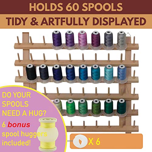 Madam Sew 60-Spool Sewing Thread Rack for Spools of Thread β Free Standing or Wall Mount Embroidery Thread Spool Holder with Attached Eyelets for Sewing Organization and Storage