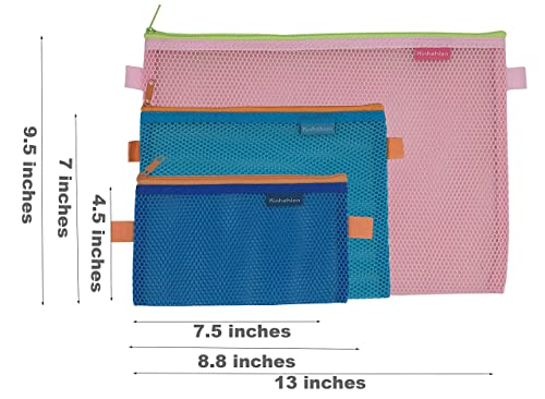 Mesh Zipper Pouch Cosmetic Bags Travel Storage Bags,6 PCS 3 Sizes, Zipper Bags Clear Zipper Pouch Small Organizer bag Zipper Folder Bag 2 Colours