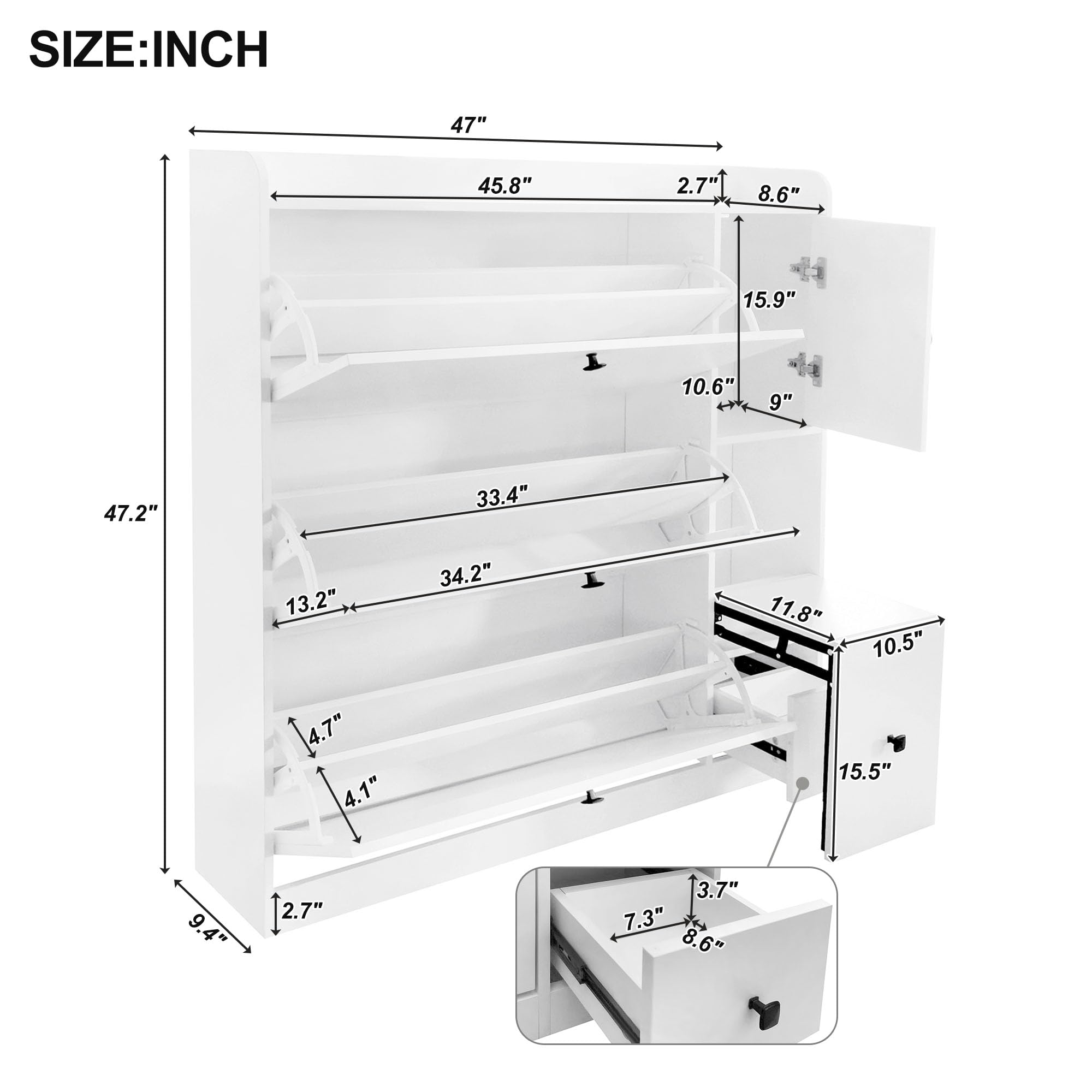 Kootlena Shoe Rack, Shoe Cabinet for Entryway, Slim Shoe Storage Cabinet Organizer, Hidden Shoe Dresser with 3 Flip Drawers Pull-Down Seat for Hallway Bedroom Free Standing (Black B)