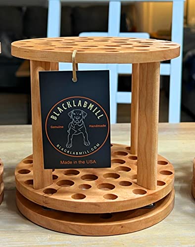 BlackLabMill Rotating Paint Brush Holder - Handmade Paint Brush Holder Rotating Art Supply Organizer – Large Capacity Cherry Hardwood Brush Organizer for Desk, Arts and Crafts