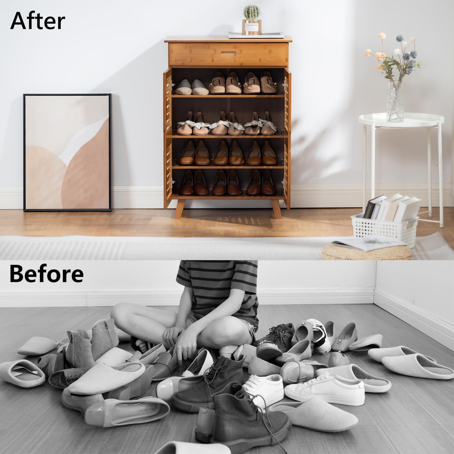 Shoe Cabinet with 2 Doors for Entryway, 4 Tier Shoe Storage Cabinet, Freestanding Shoe Rack Storage Organiz for Closet, Living Room, Bedroom