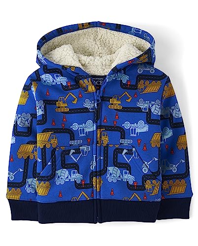The Children's Place,and Toddler Long Sleeve, Sherpa Lined, Zip-Front Hoodie Sweatshirt,RENEW BLUE,18-24 Monts