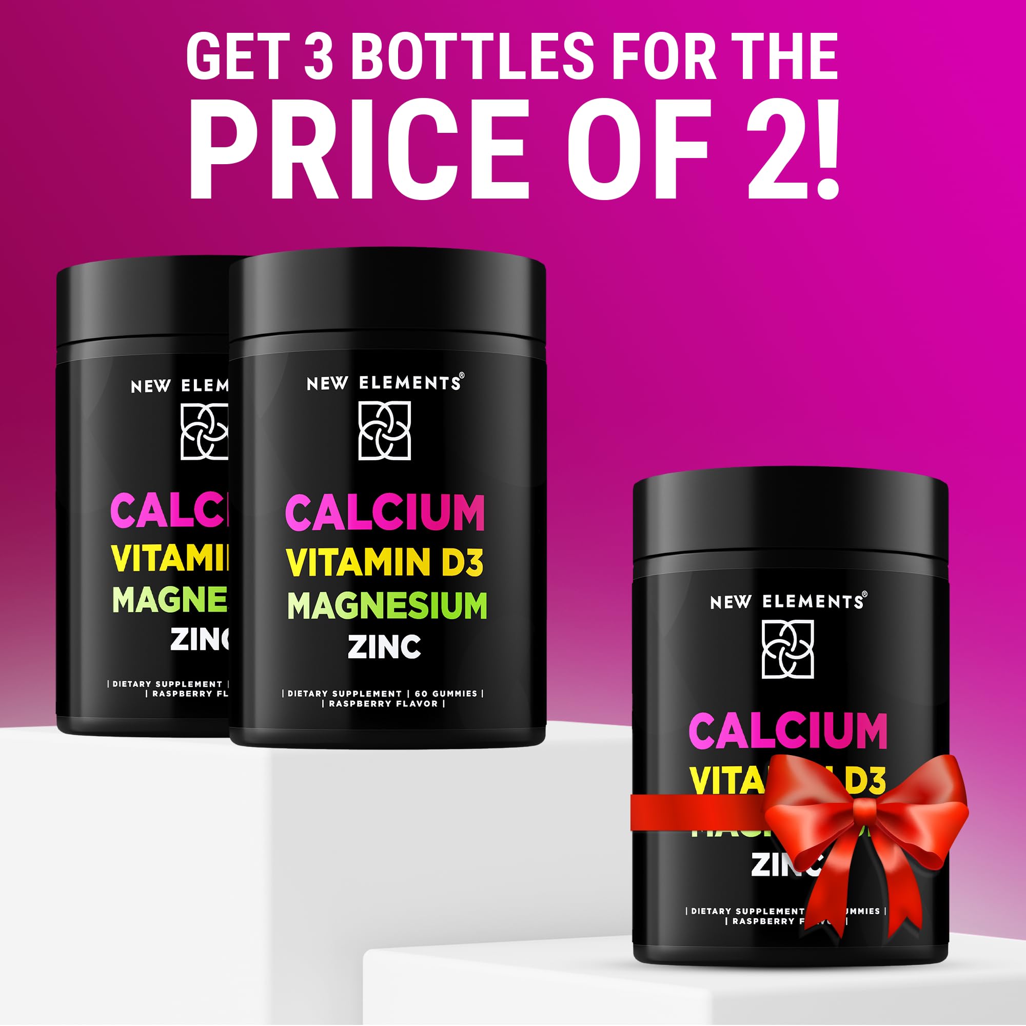 New Elements Calcium Gummies with Vitamin D3, Magnesium, and Zinc - 60 Count