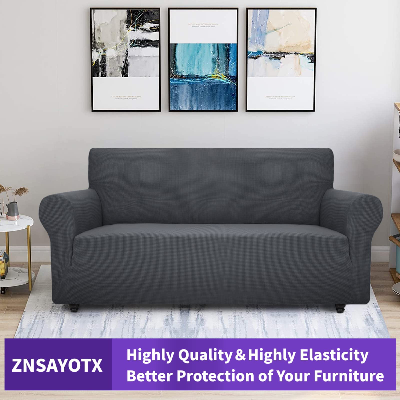 ZNSAYOTX Super Stretch Couch Cover (72"-92") Universal Sofa Covers with Elastic Bottom, Dog Cat Pets Friendly Washable Furniture Protector Fitted Sofa Slipcovers Stay in Place (Dark Grey, Sofa)