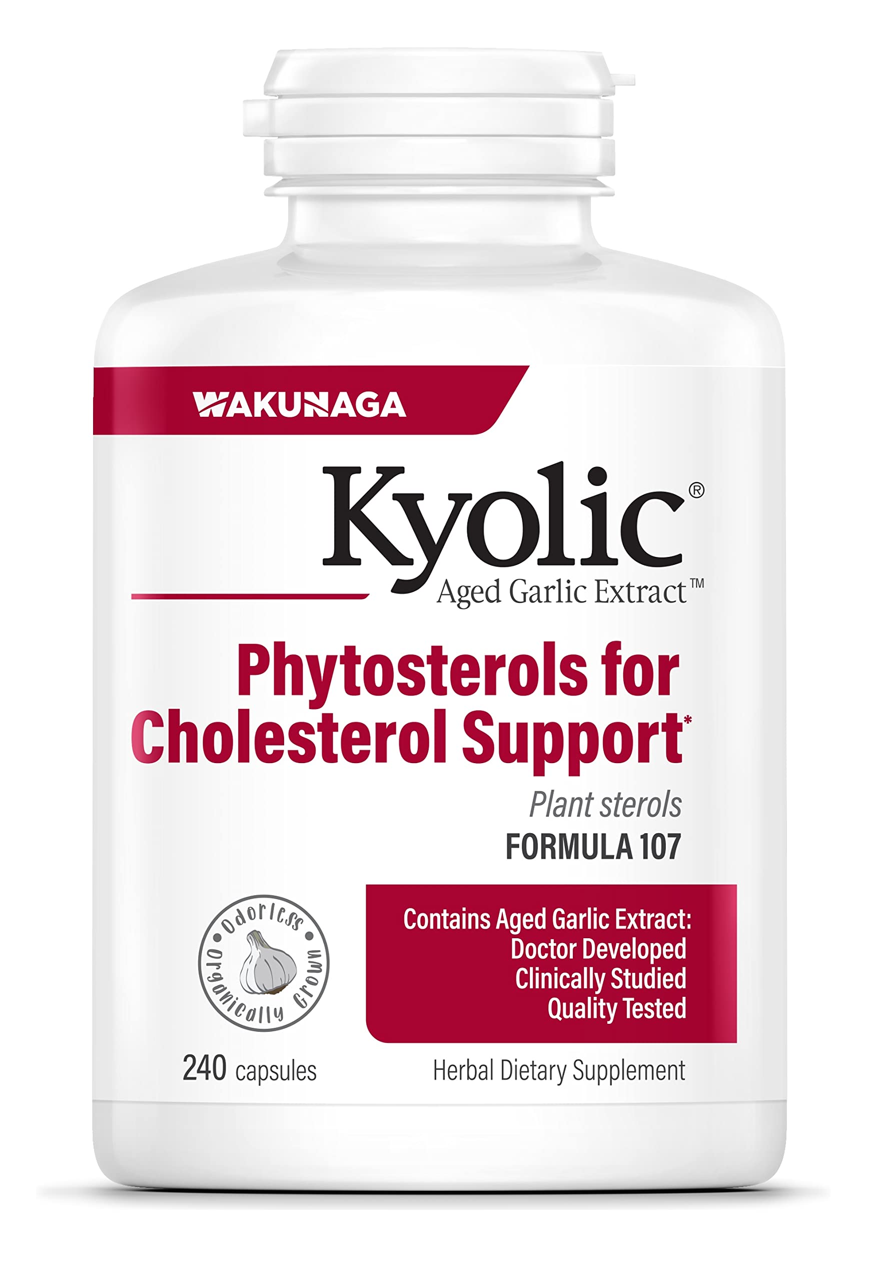 Kyolic Aged Garlic Extract Formula 107, Phytosterols for Cholesterol Support, 240 Capsules (Packaging May Vary)
