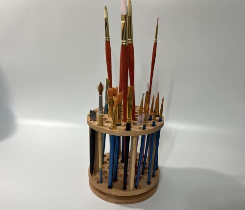 BlackLabMill Rotating Paint Brush Holder - Handmade Paint Brush Holder Rotating Art Supply Organizer – Large Capacity Cherry Hardwood Brush Organizer for Desk, Arts and Crafts