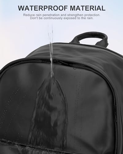 Laptop Backpack Women, Faux Leather Work Travel Backpack for Men with USB Port, Waterproof Fashion Casual Daypack for Business University, Large Capacity Carry On Backpack for Airplanes, Black
